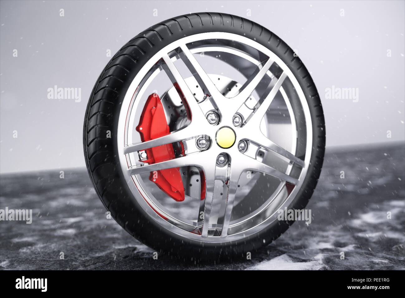 Car wheel, car tire standing on a road. Concept winter tyres. Winter ...