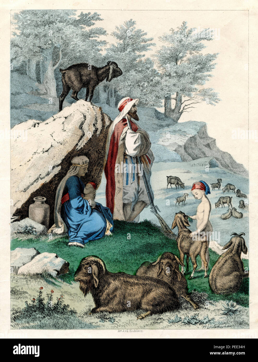 Arabian shepherds with their herd, 1865 Stock Photo - Alamy