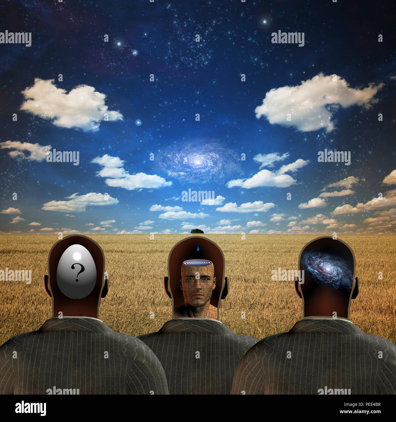 Different thoughts in men heads Stock Photo - Alamy
