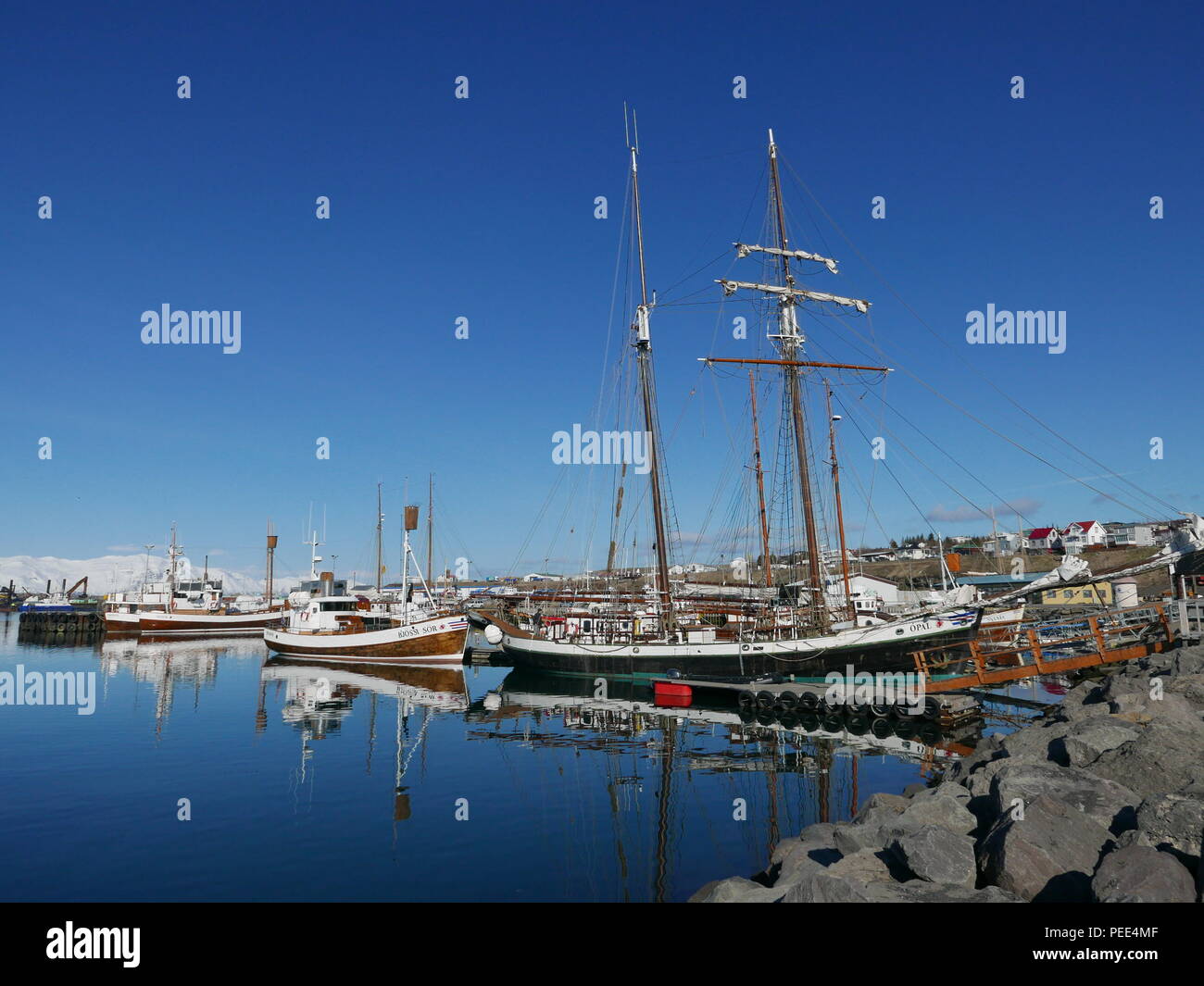 Husavik Harbour. Northern Fjords, Iceland Stock Photo - Alamy