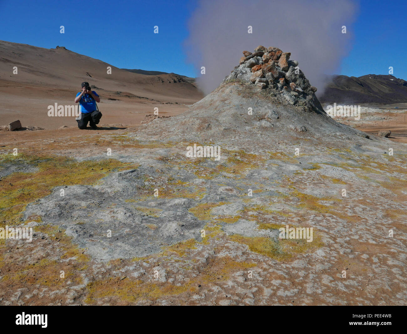 Photographing geothermal steam vents at Hverir, Myvatn, Iceland Stock ...