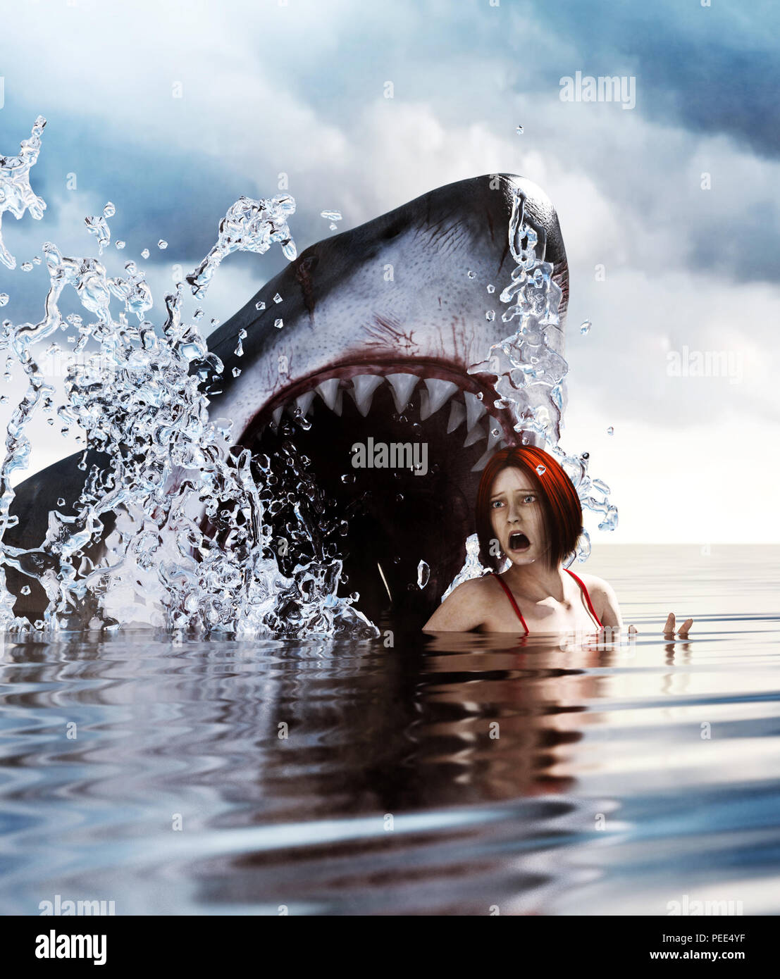 Shark attack,3d Mixed media for book illustration or book cover Stock ...