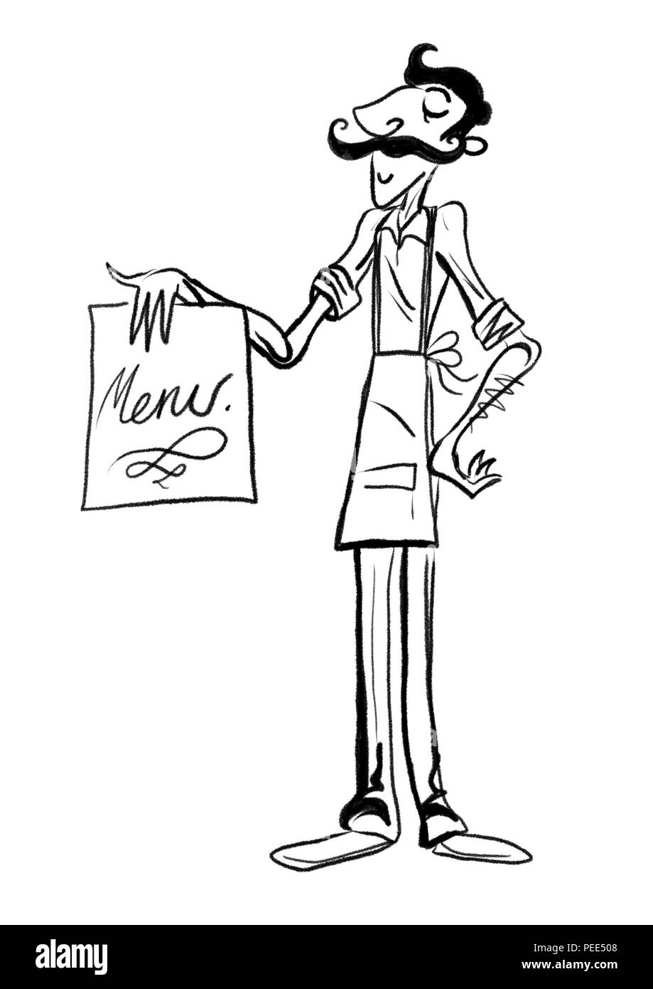 waiter holding a sign Stock Photo - Alamy