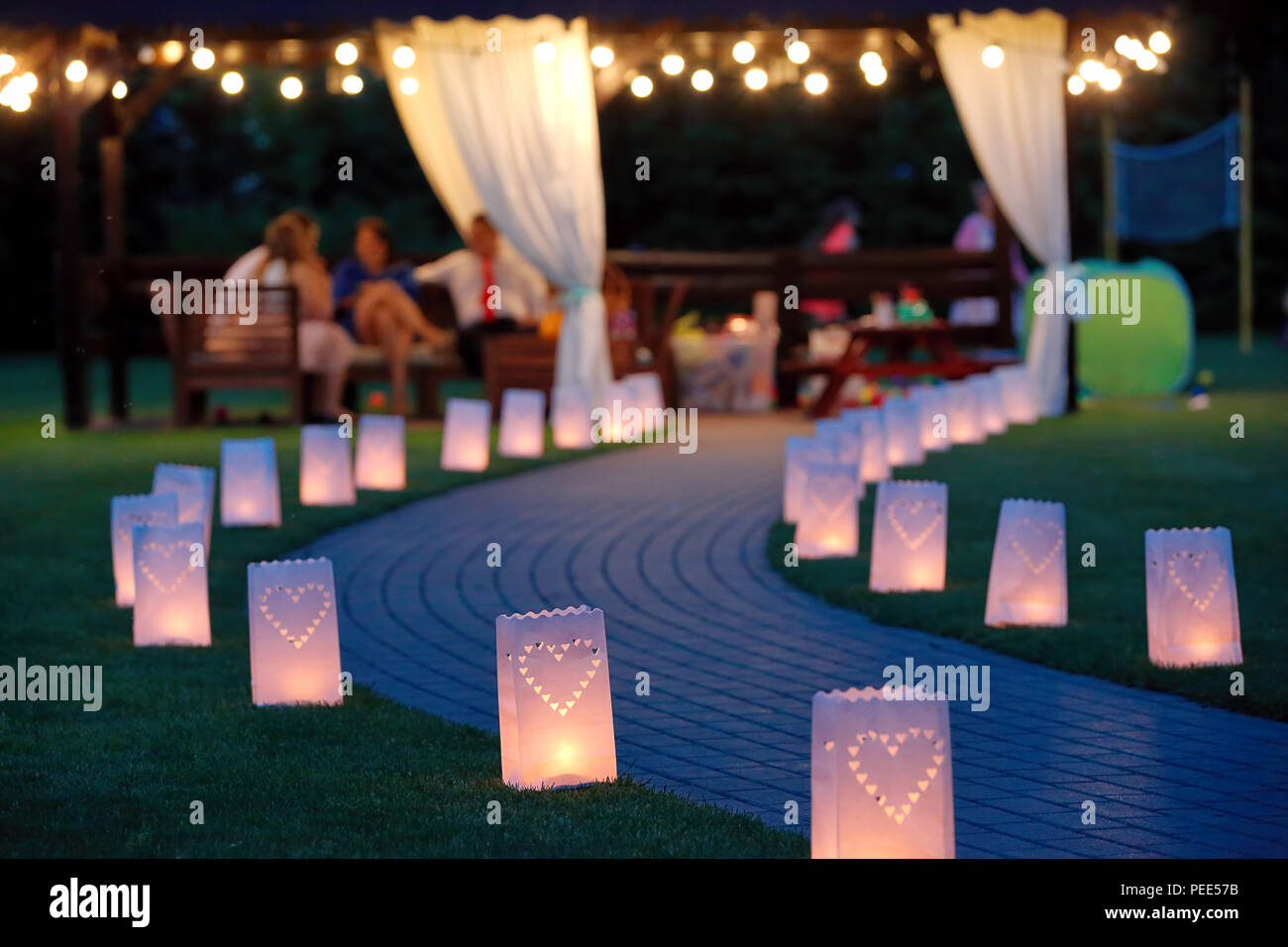 Lantern summerhouse and night lighting path for walks in the garden on ...