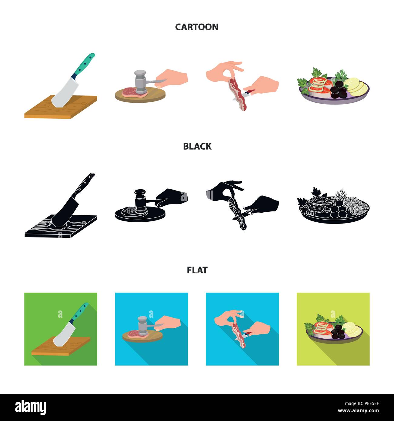 Cutlass on a cutting board, hammer for chops, cooking bacon, eating ...