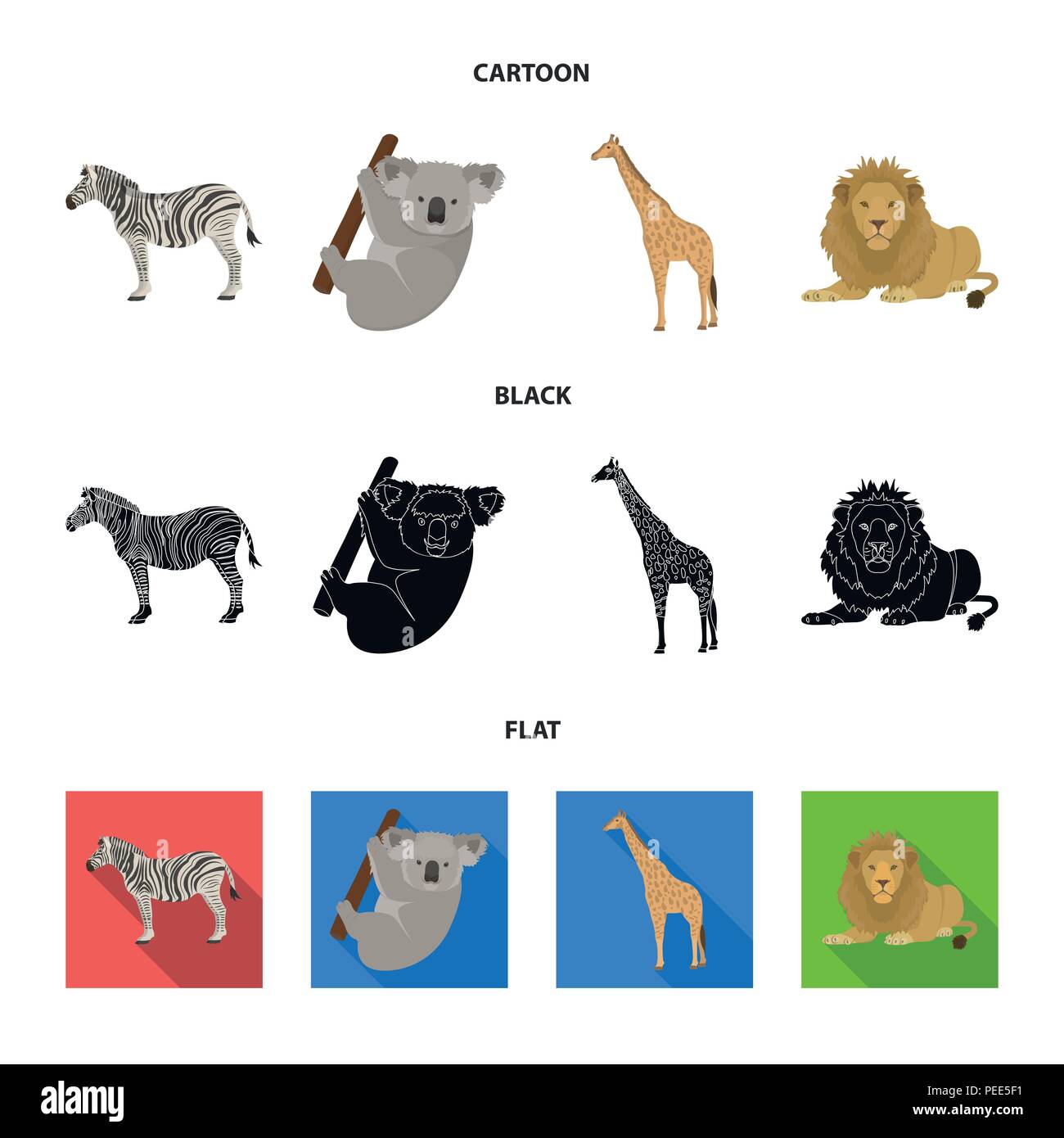 African zebra,animal koala, giraffe, wild predator, lion. Wild animals ...