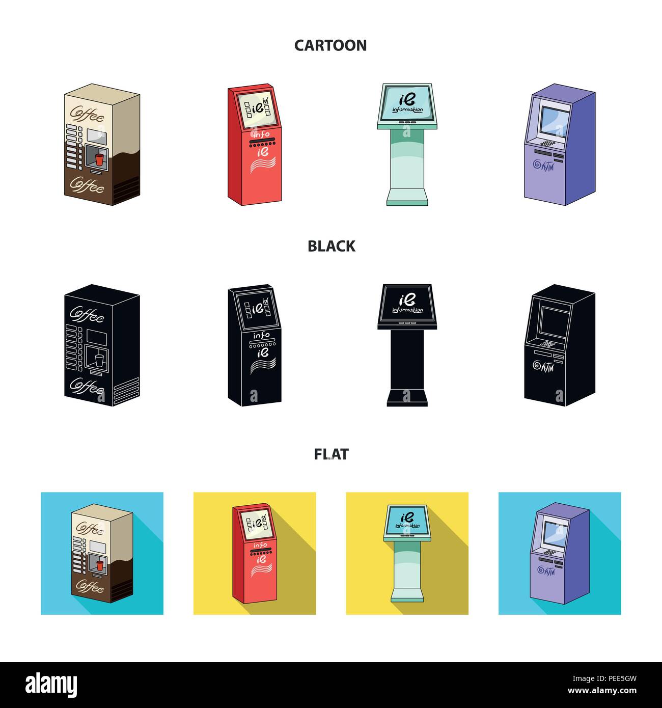 Coffee machine, ATM, information terminal. Terminals set collection ...
