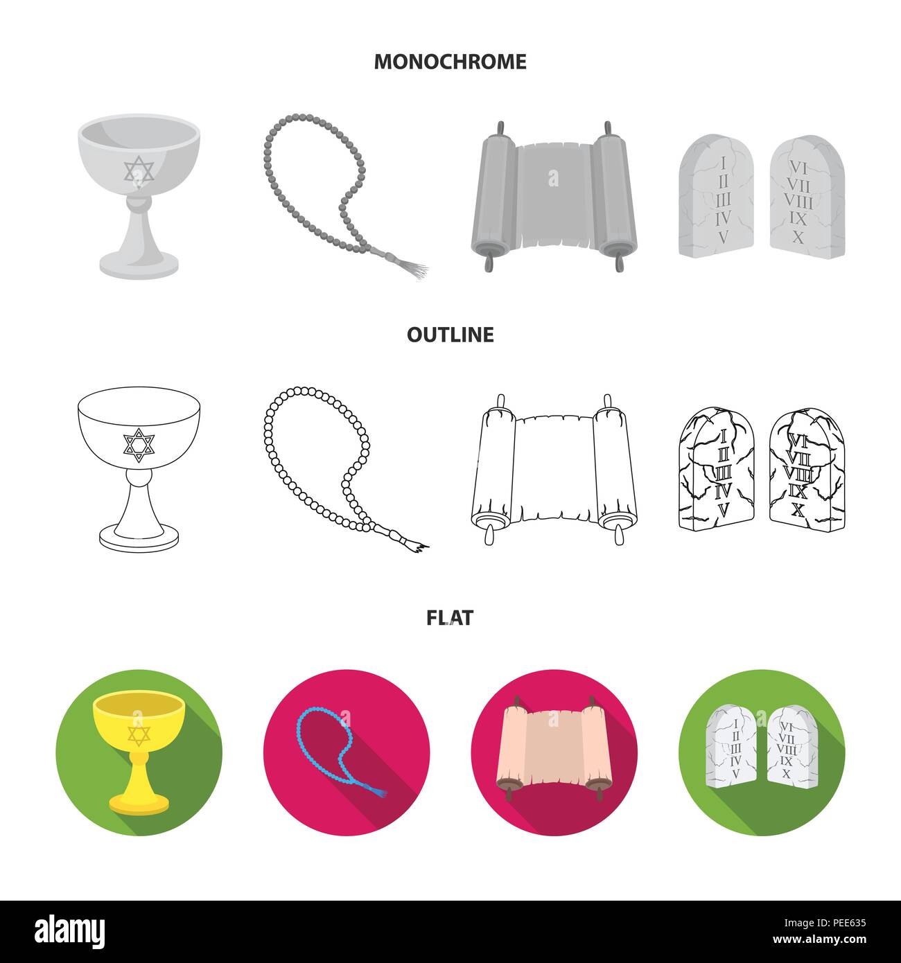 Bible, menorah, hamsa, orthodox cross.Religion set collection icons in ...