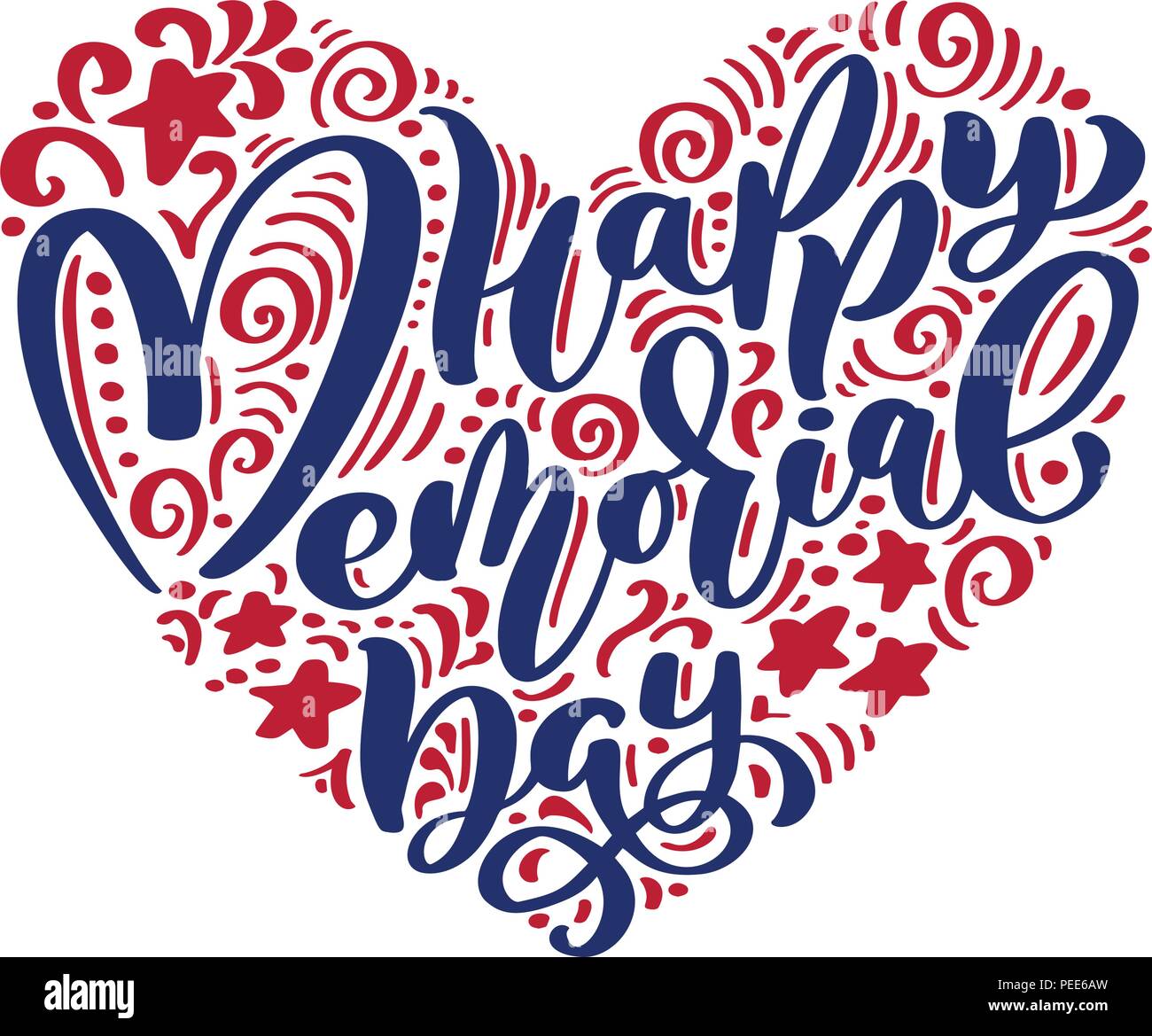 Vector Happy Memorial Day card. Calligraphy text in heart. National ...