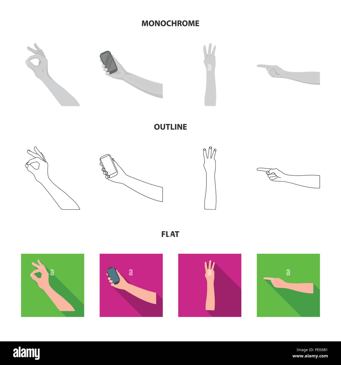 Sign Language flat,outline,monochrome icons in set collection for design.Emotional part of ...