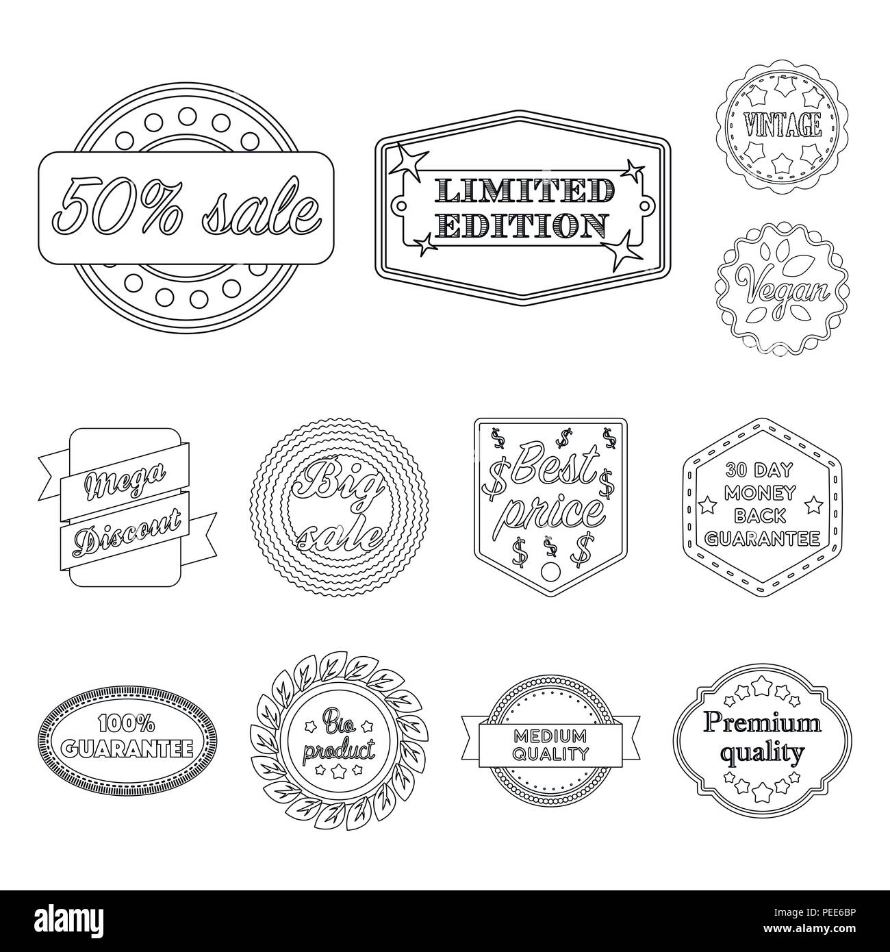 Different label outline icons in set collection for design. Index and ...