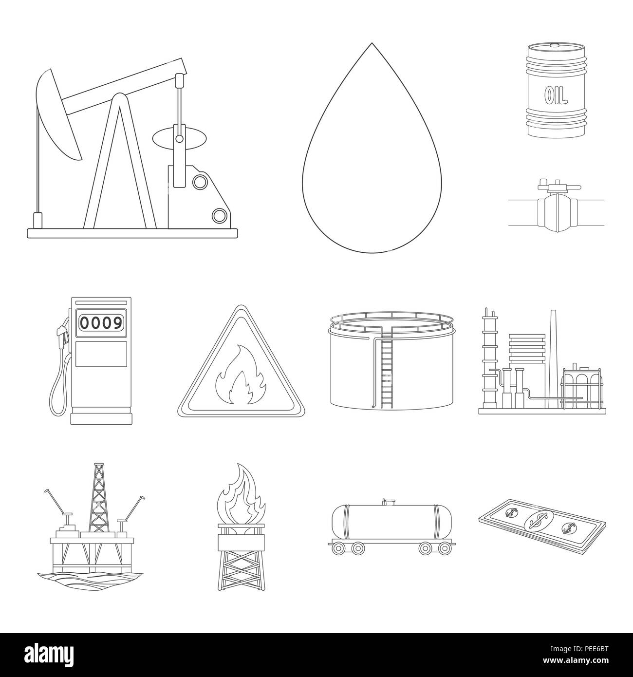 Oil industry outline icons in set collection for design. Equipment and ...