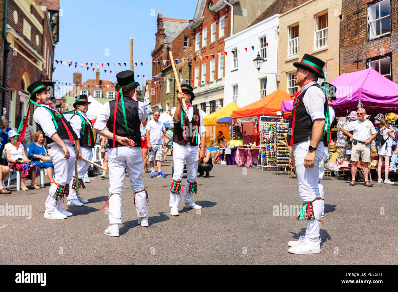 Traditional English folk dancers, Oyster Morris men dancing in the ...