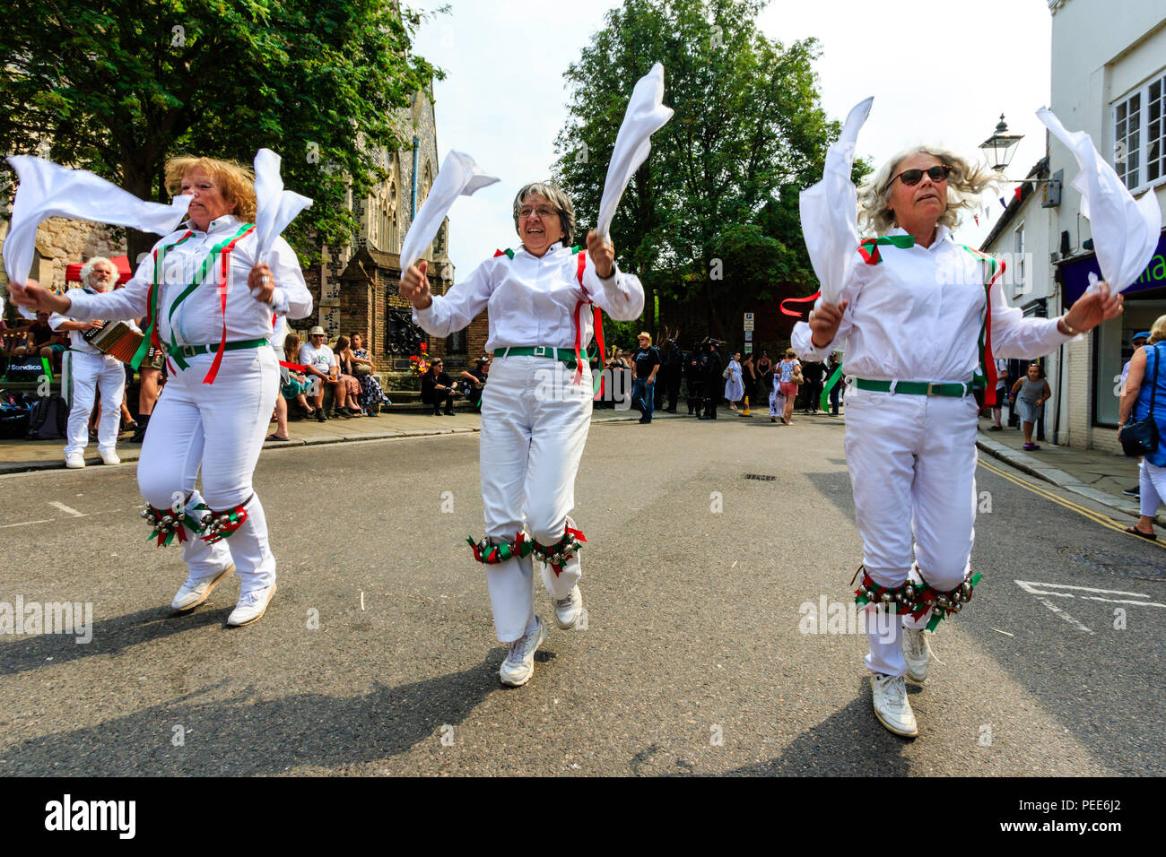 Traditional English folk dancers, Oyster Morris women dancing in the ...