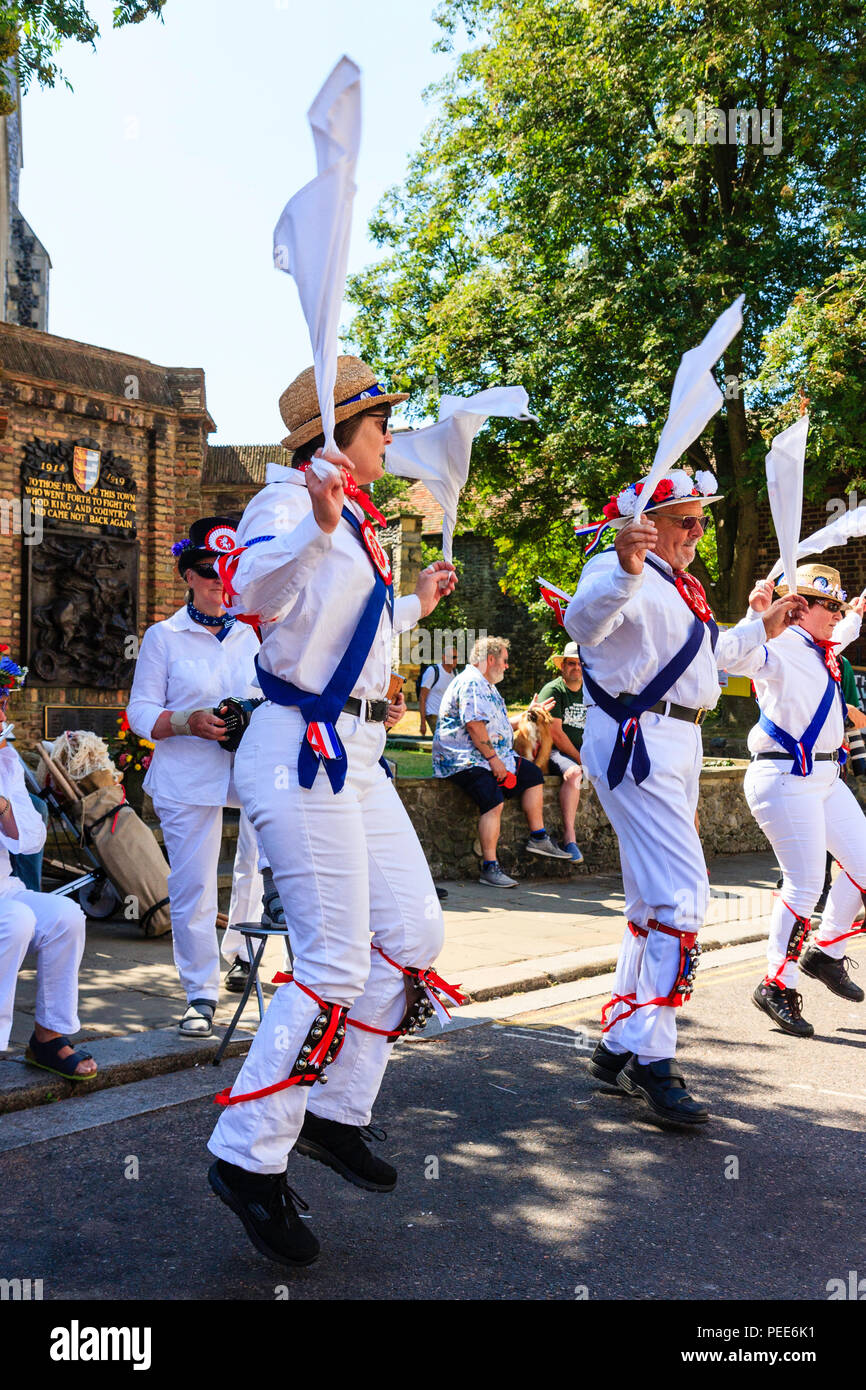Traditional English folk dancers from the East Kent Morris side dancing ...