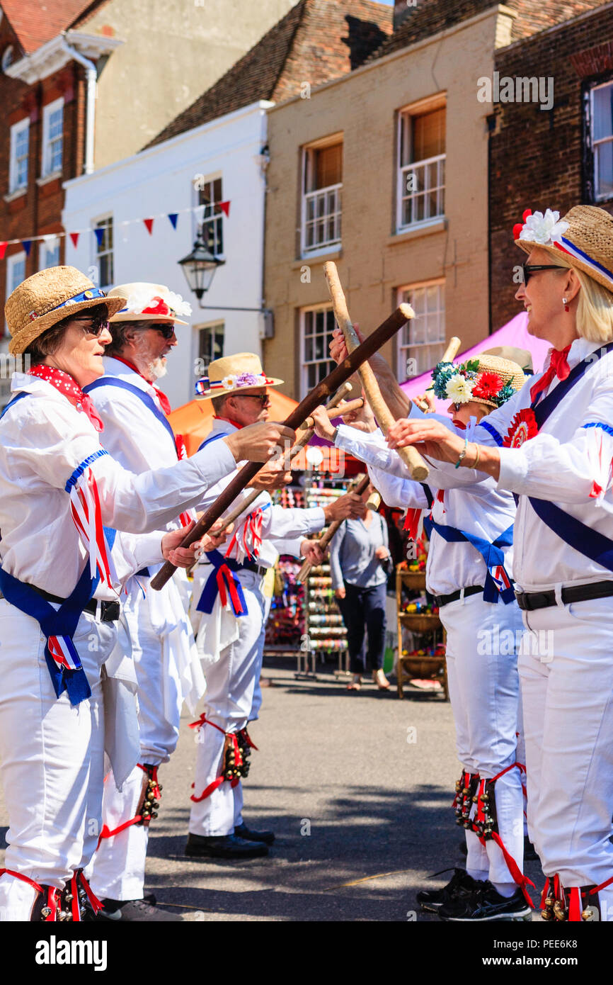 Traditional English folk dancers from the East Kent Morris side dancing ...