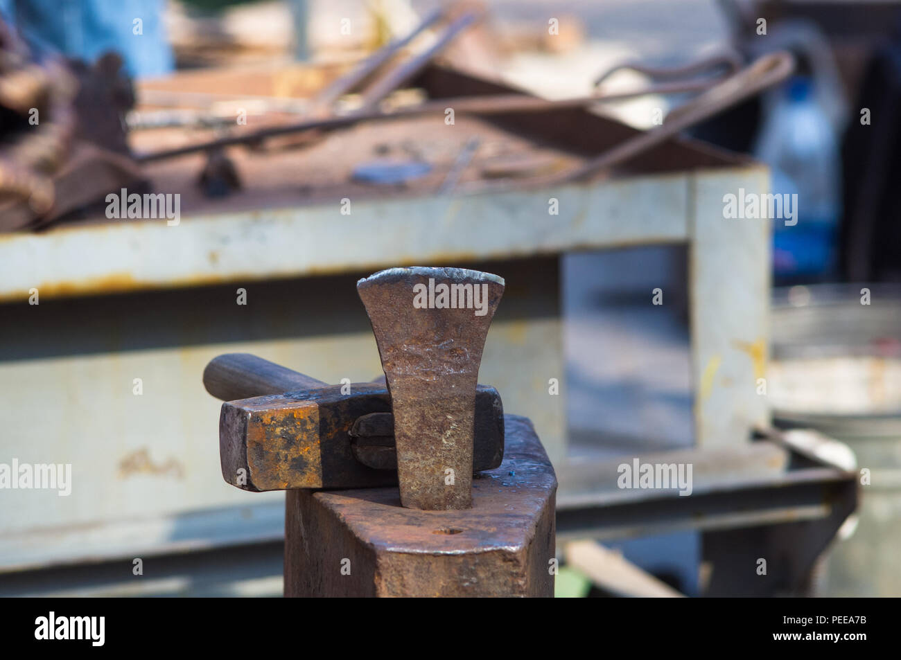 blacksmith tools and fixtures for hand forged metal, close-up Stock ...