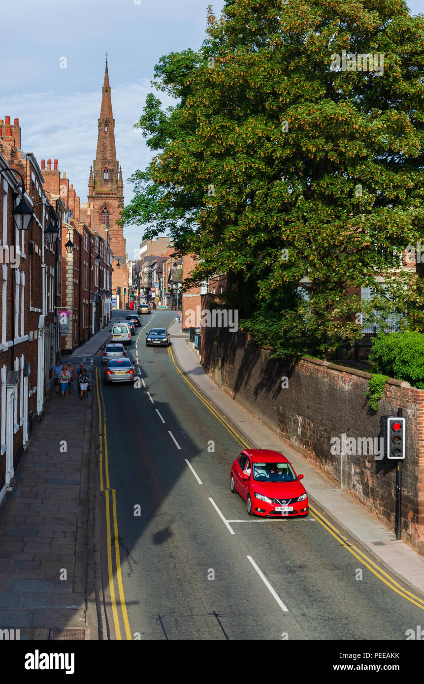 Chester, UK: Aug 6, 2018: Traffic travelling on Lower Bridge Street ...