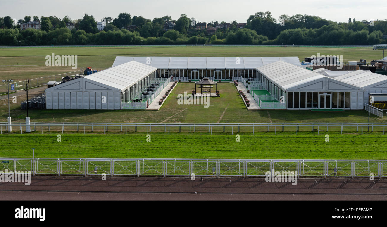 Chester, UK: Aug 6, 2018: Hospitality marquees in the centre of Chester ...