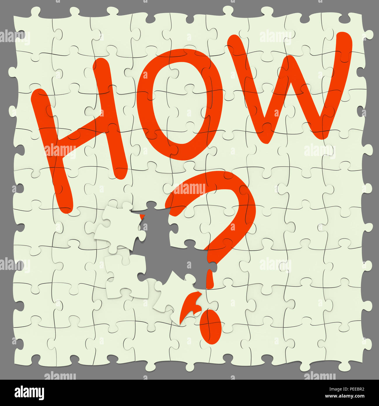 Cardboard jigsaw puzzles with red text question "How" assembled on ...