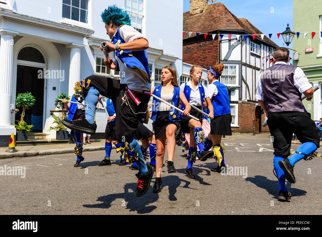 Traditional English folk dancers, the Royal Liberty Morris dance side ...
