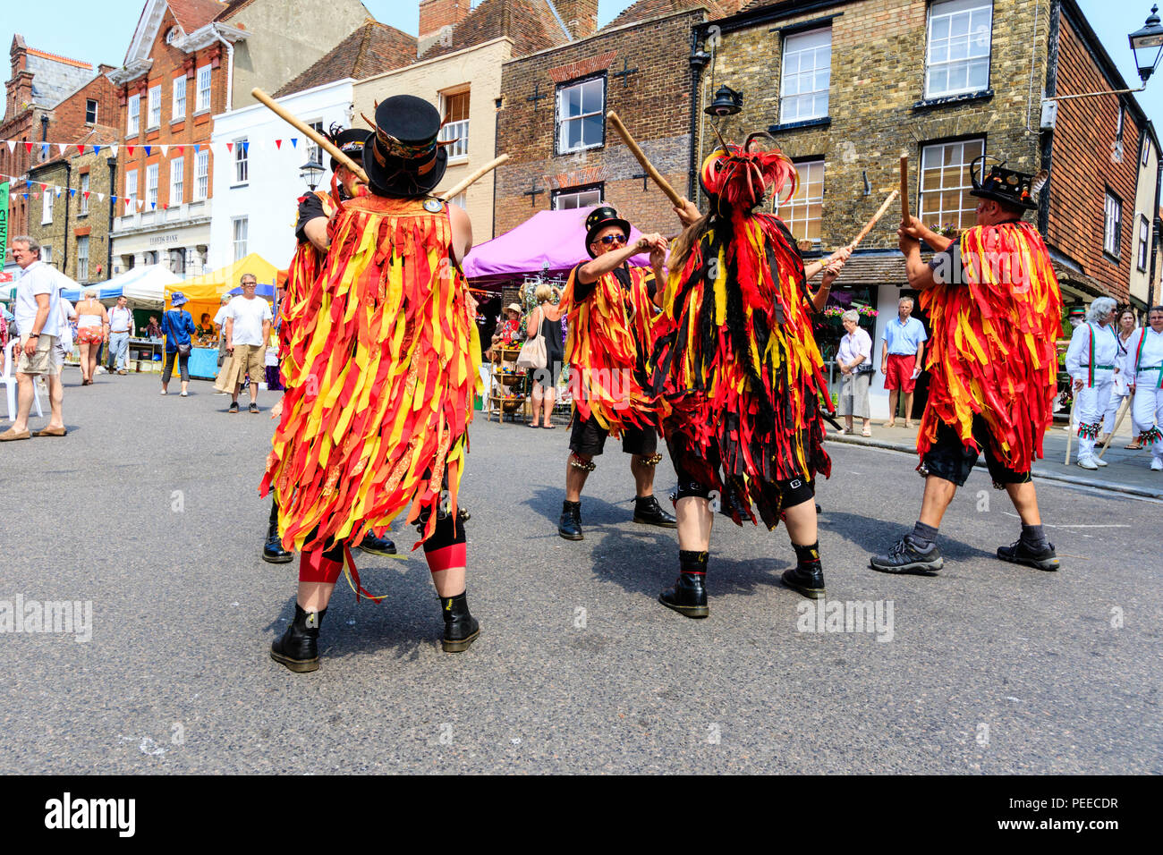 Traditional English folk dancers, Ragged Phoenix Morris dance side, in ...