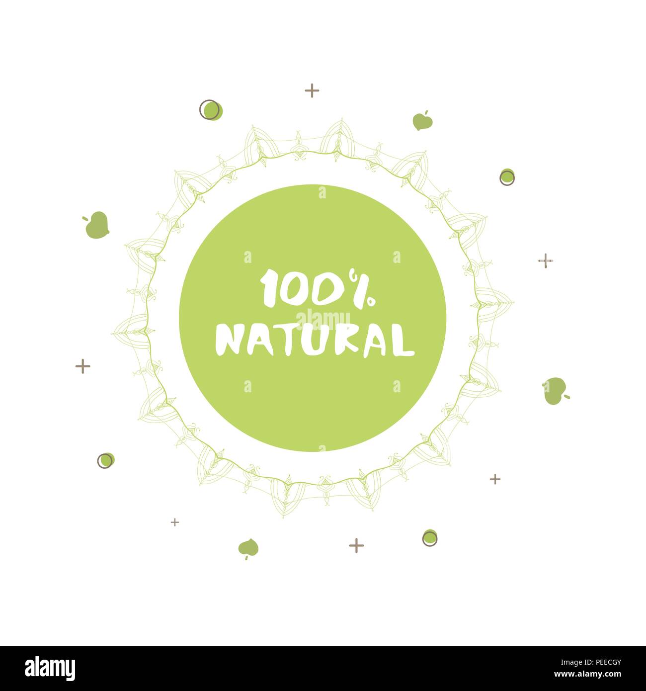 100% Natural round label with random decorative shapes and frame ...