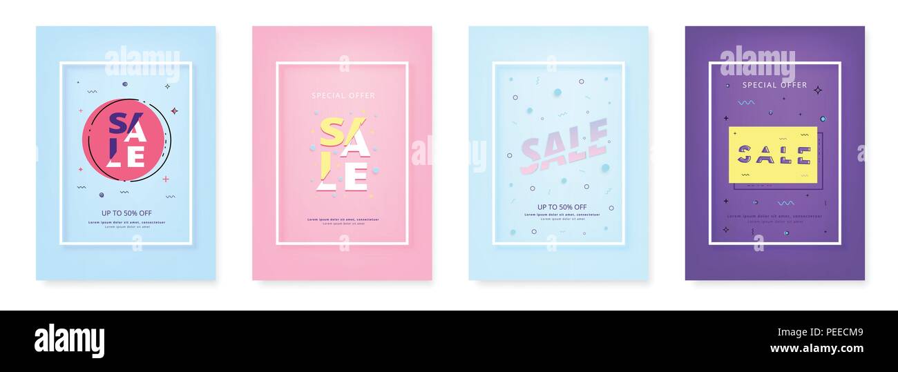 Set of four vertical Sale banners with frames. Sliced text style ...