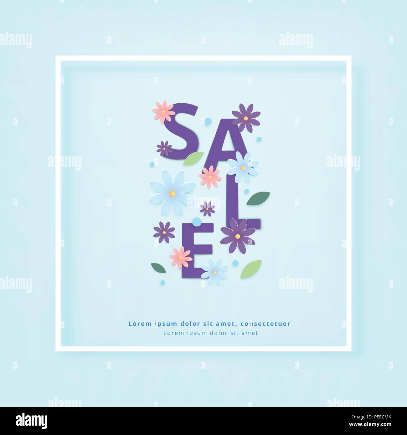 Sale square banner with frame and flowers. Template for advertising ...