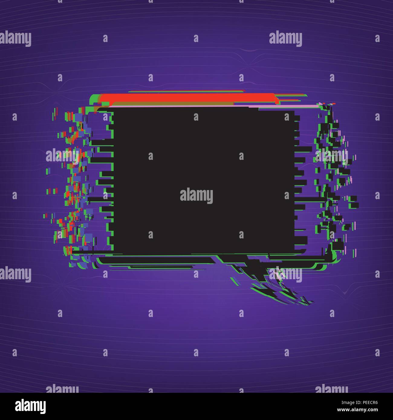 Flat geometric banner. Empty bubble. Distorted glitch and chromatic ...