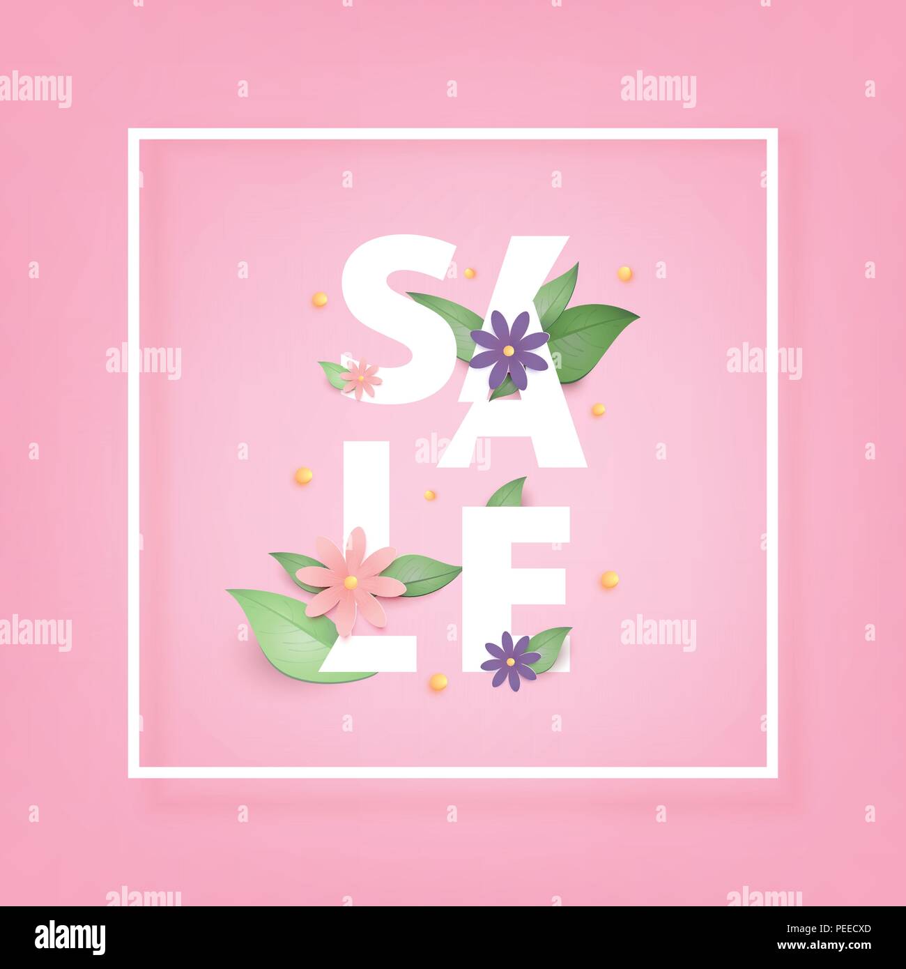 Sale square banner with frame and flowers. Template for advertising ...