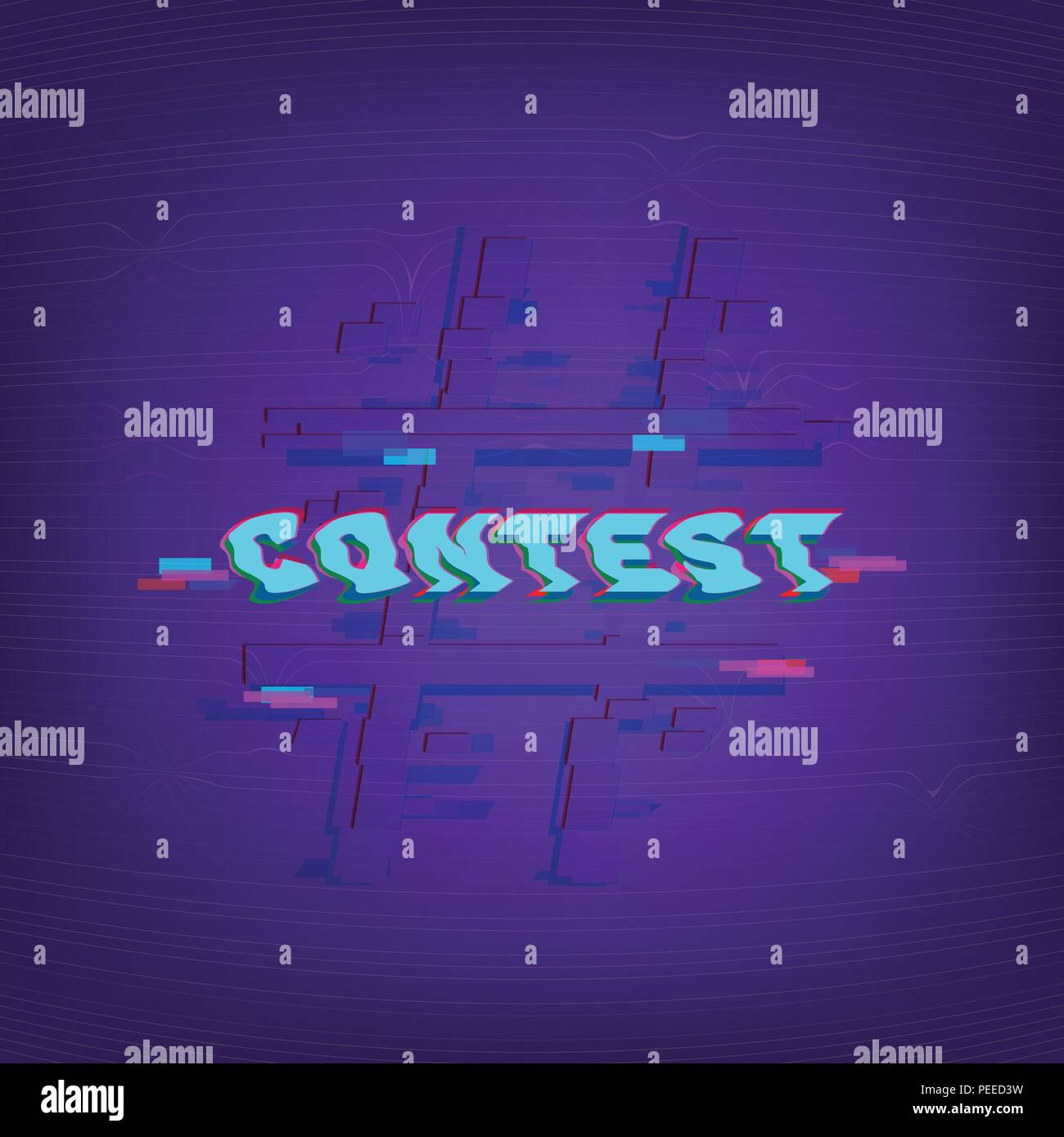 Contest lettering with hashtag sign. Glitch chromatic aberration trendy ...