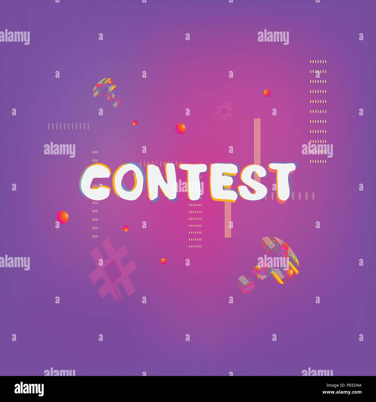 Contest lettering with random items. Glitch chromatic aberration trendy ...