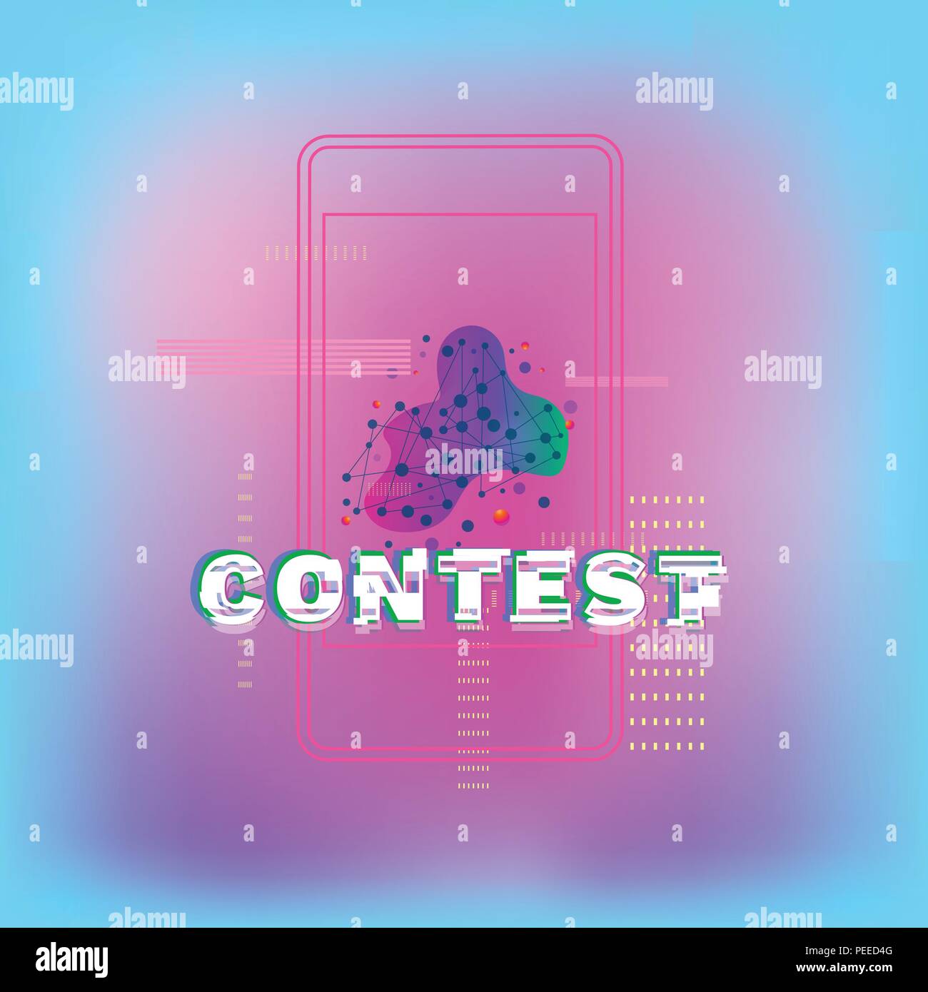 Contest banner with random items. Glitch chromatic aberration trendy ...