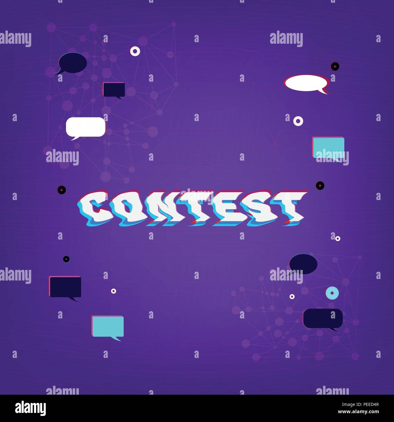 Contest broken lettering with random items. Glitch chromatic aberration ...