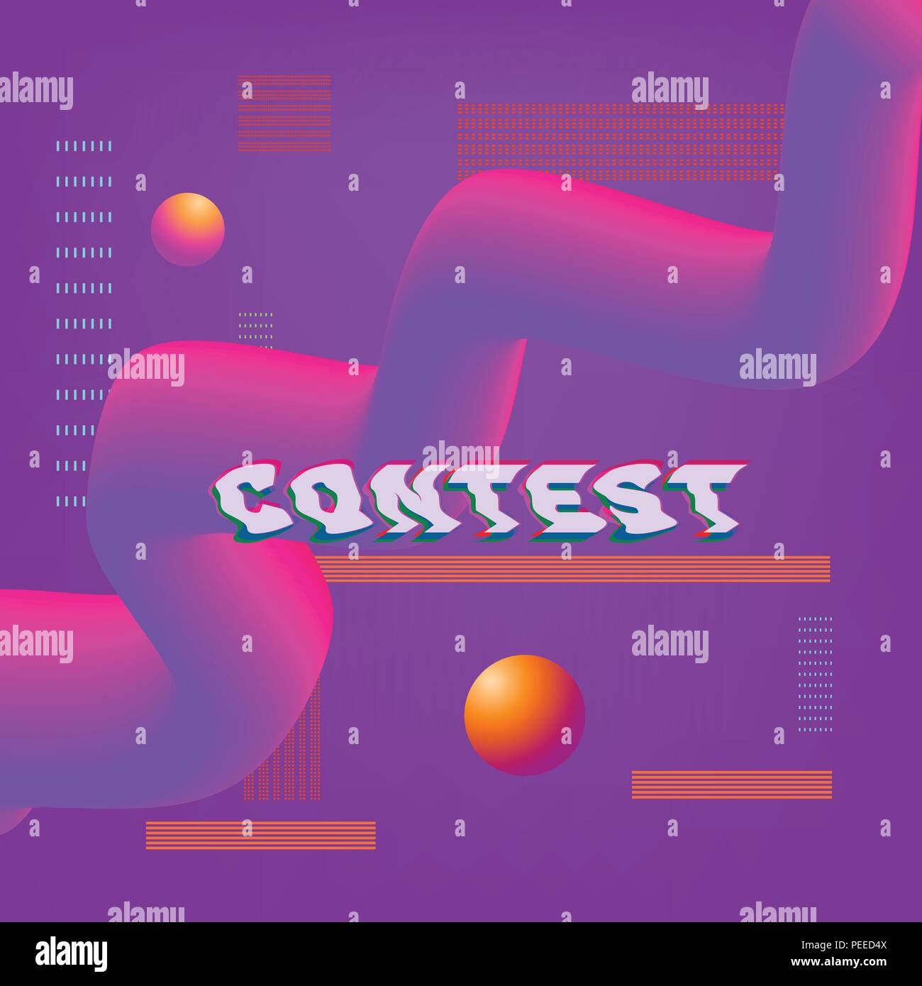 Contest banner with random items. Violet background with liquid shapes ...
