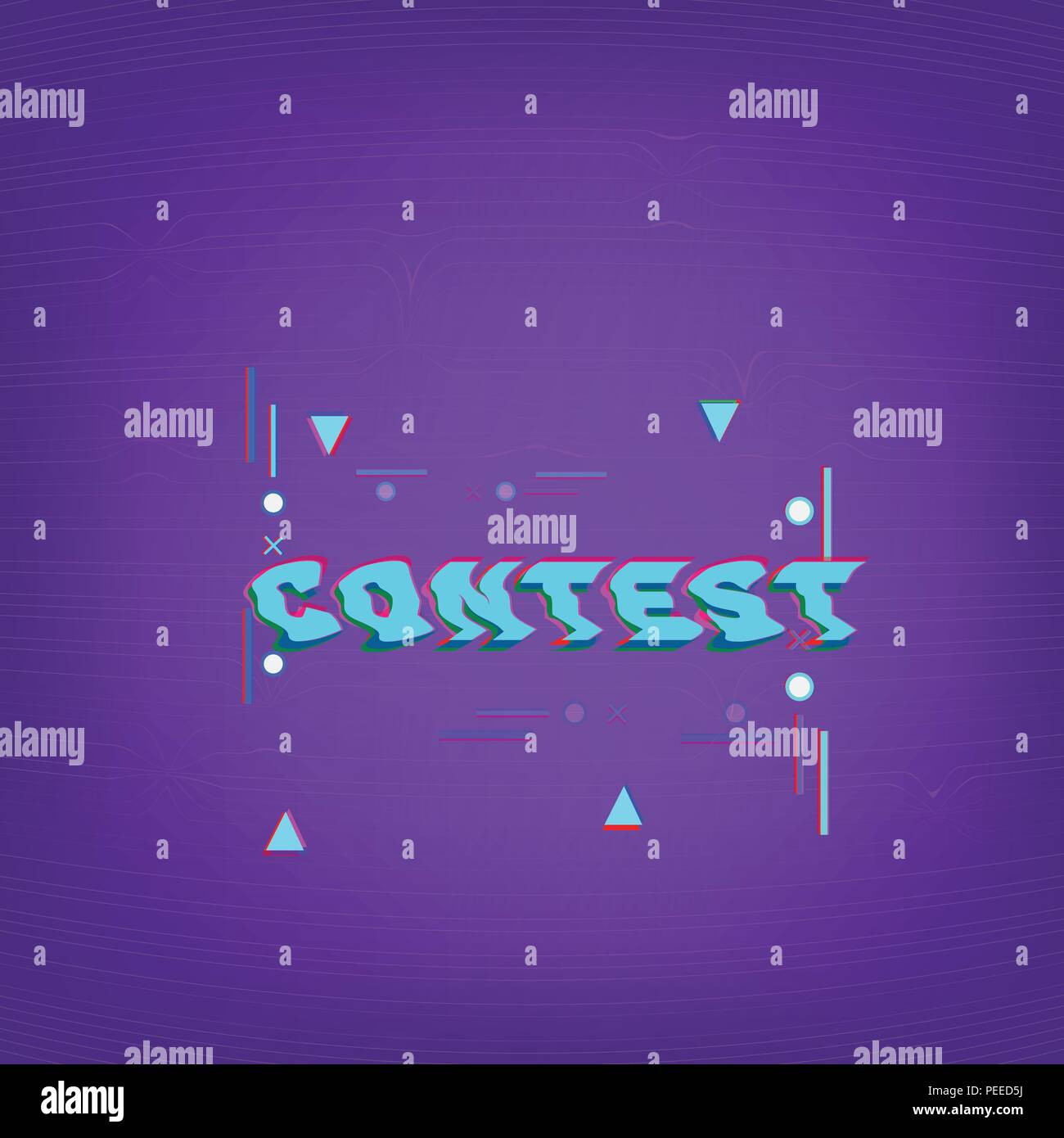 Contest lettering with random items. Glitch chromatic aberration trendy ...