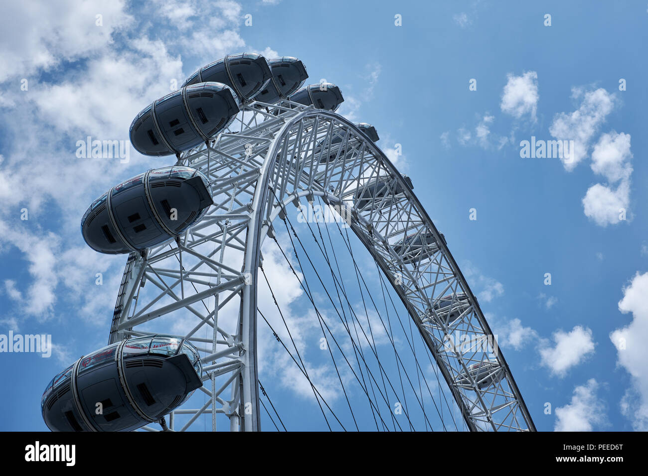 Looking up from the ground at the London Eye big ferris wheel showing ...