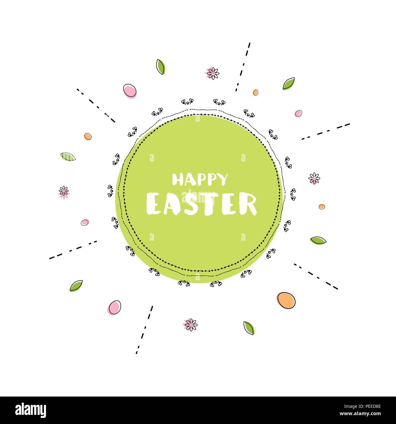 Happy Easter round banner. Handwritten lettering with circle decorative ...
