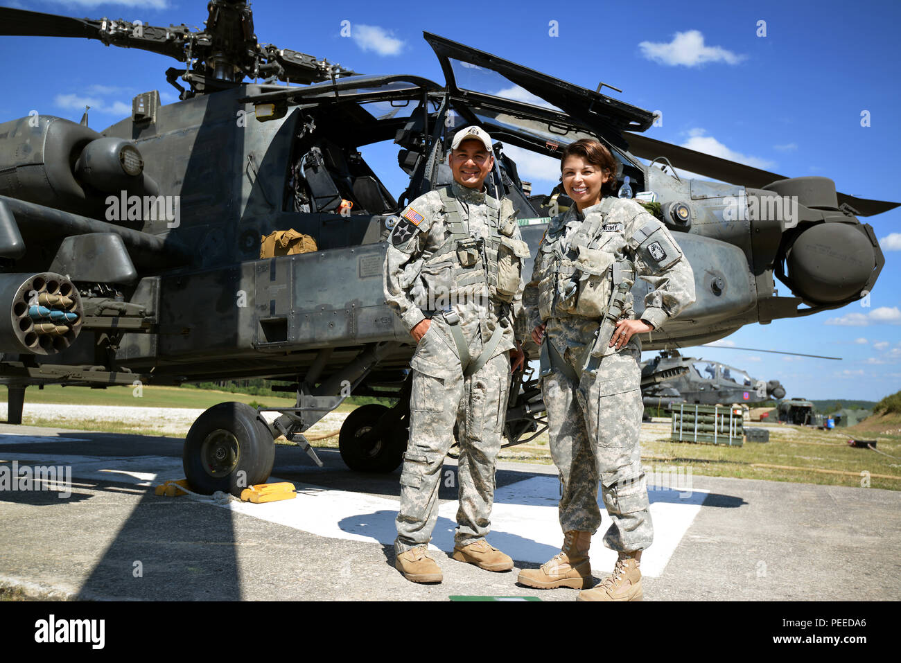 U.S. Army Chief Warrant Officer 3 Adrian Barajas and Capt. Erika Vaske ...