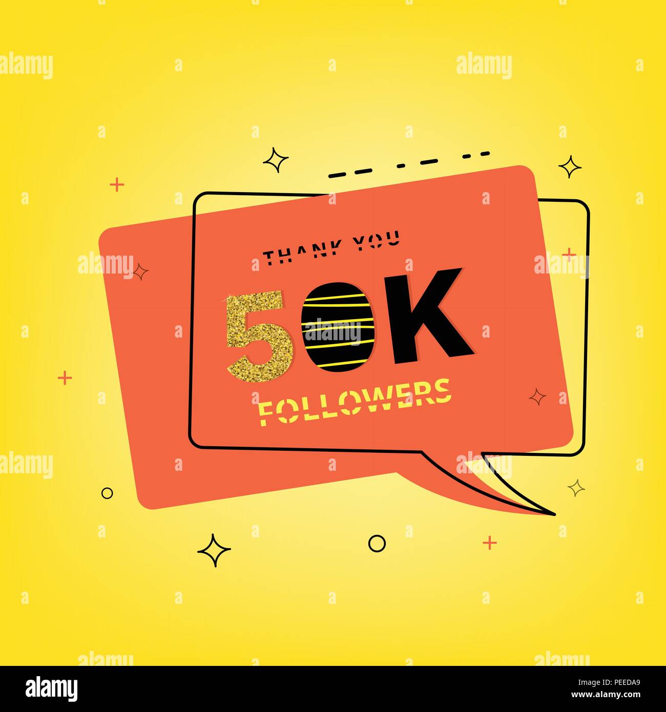 50K followers thank you banner with bubble speech. 50000 subscribers ...