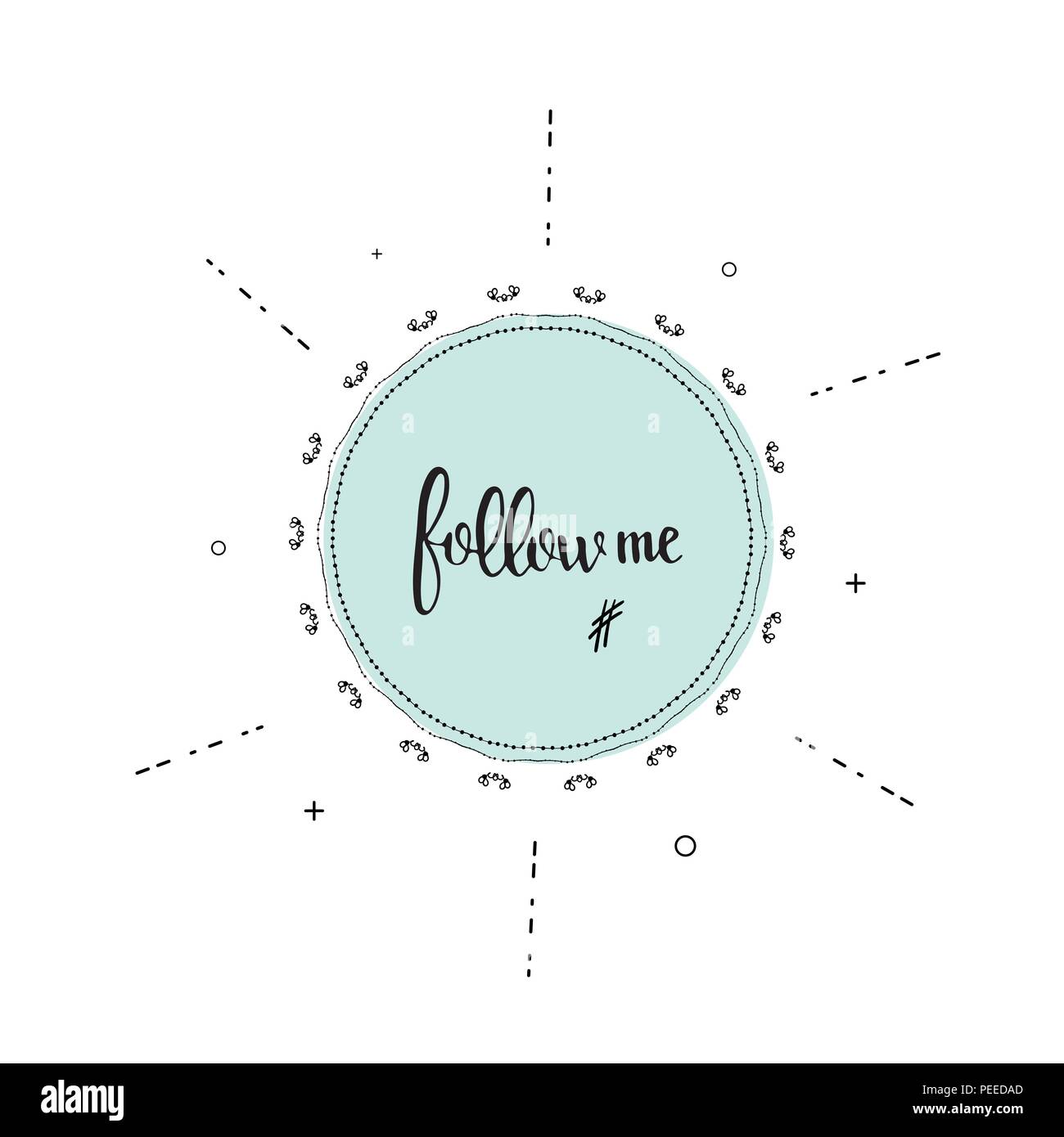 Follow me handwritten phrase with round frame. Vector illustration ...