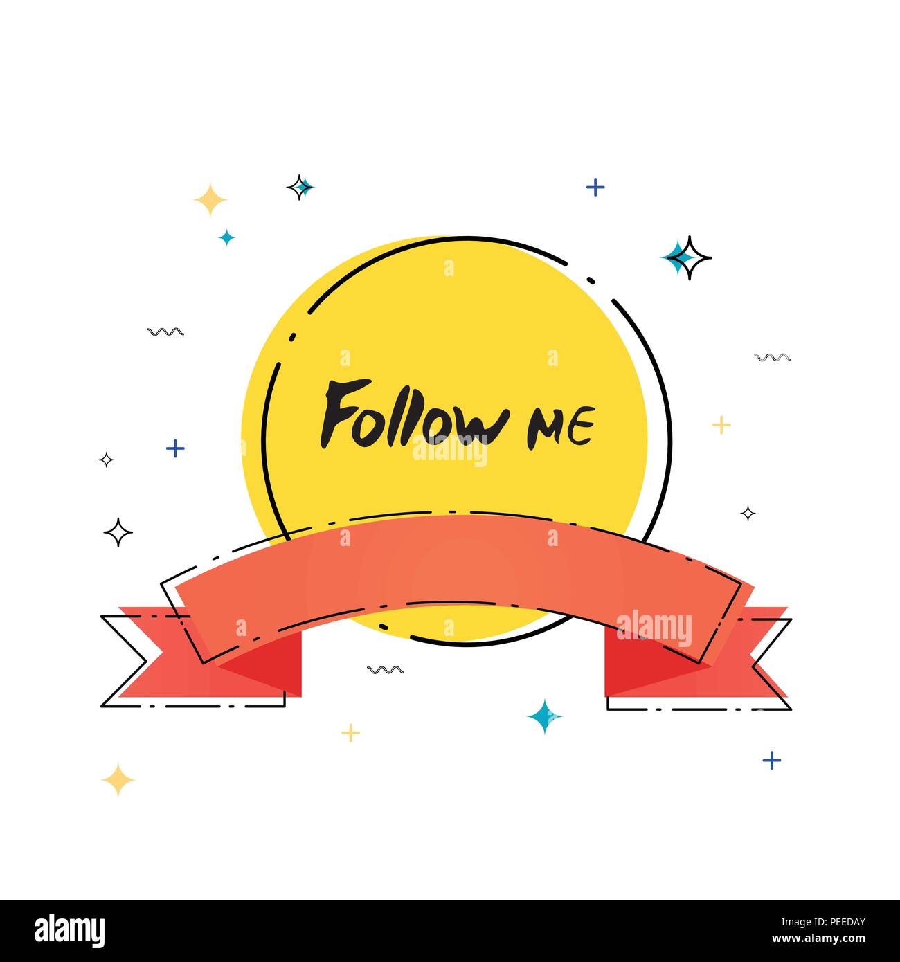 Follow me badge. Handwritten phrase with ribbon. Vector illustration ...