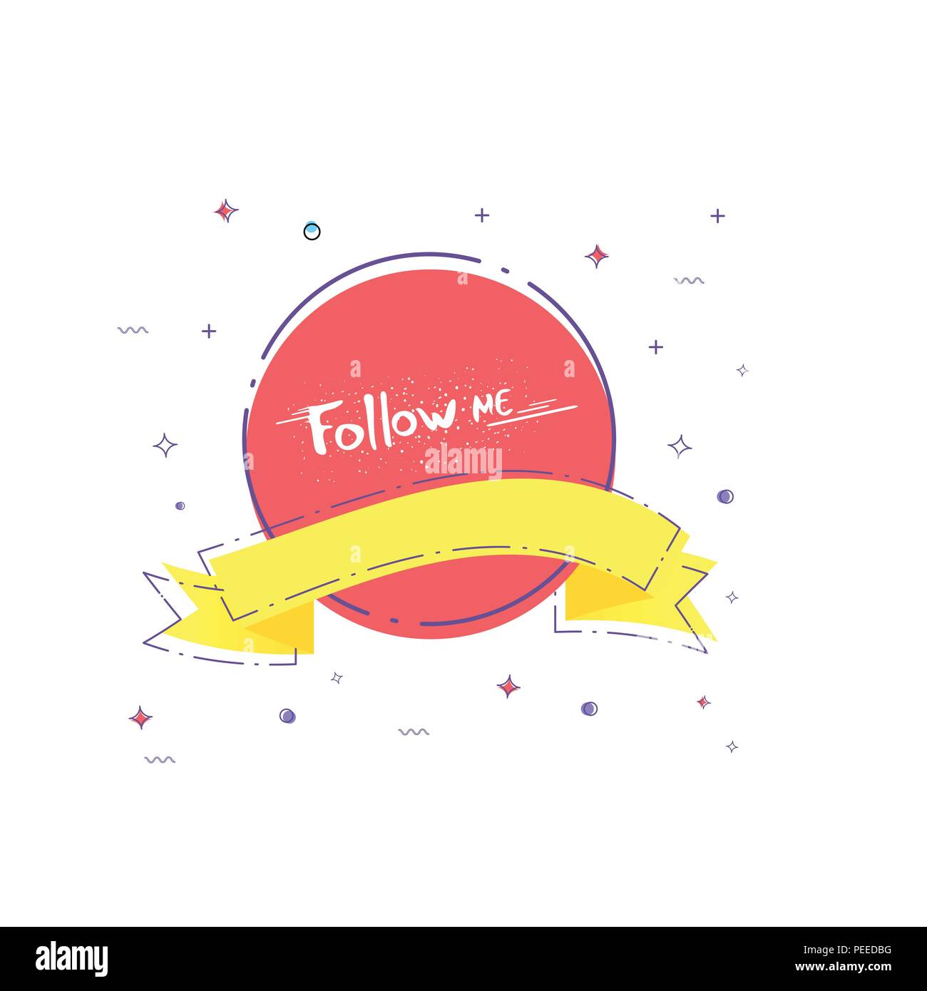 Follow me badge. Handwritten phrase with ribbon. Vector illustration ...