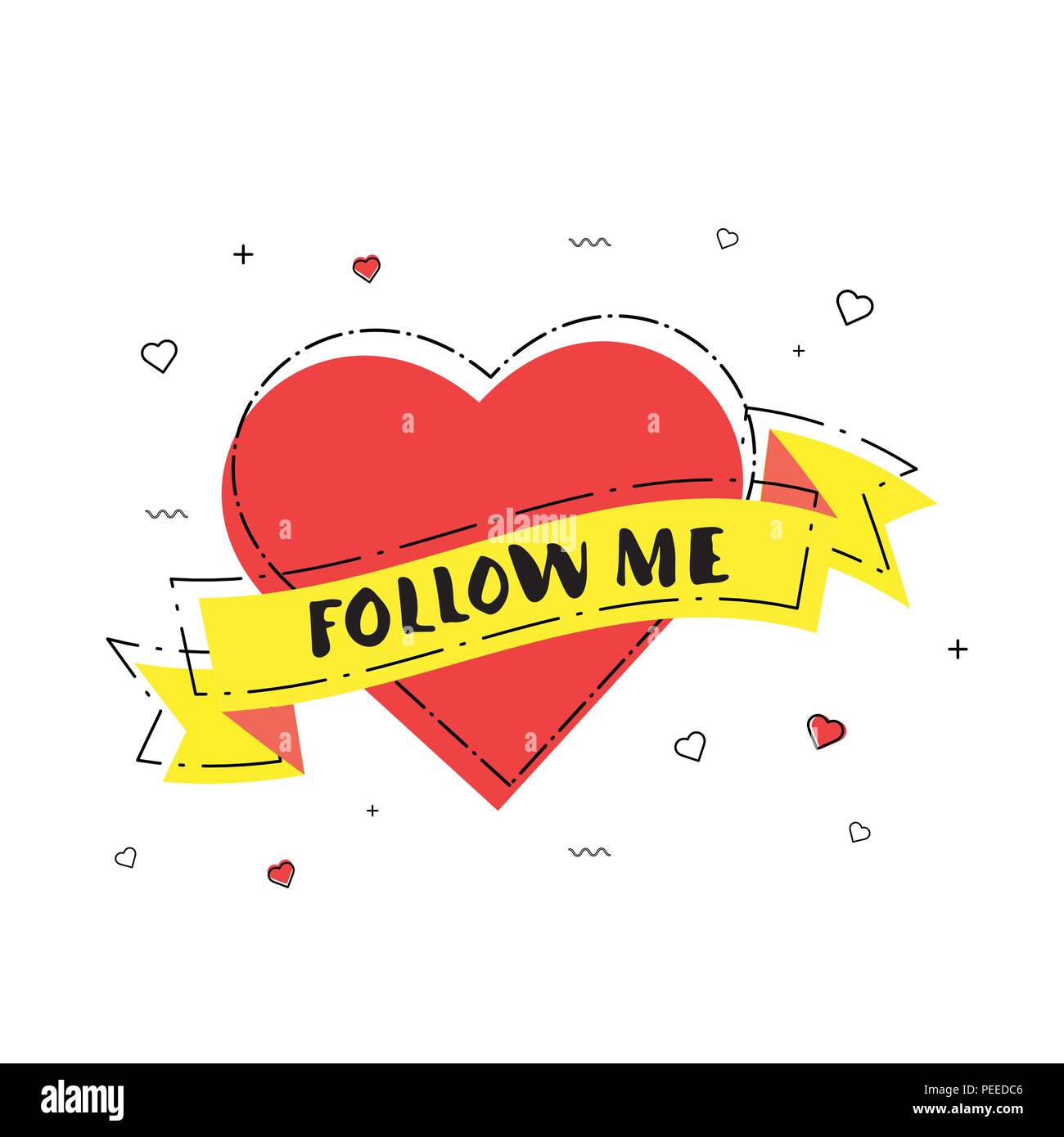 Follow me badge with heart and ribbon. Vector illustration Stock Vector ...