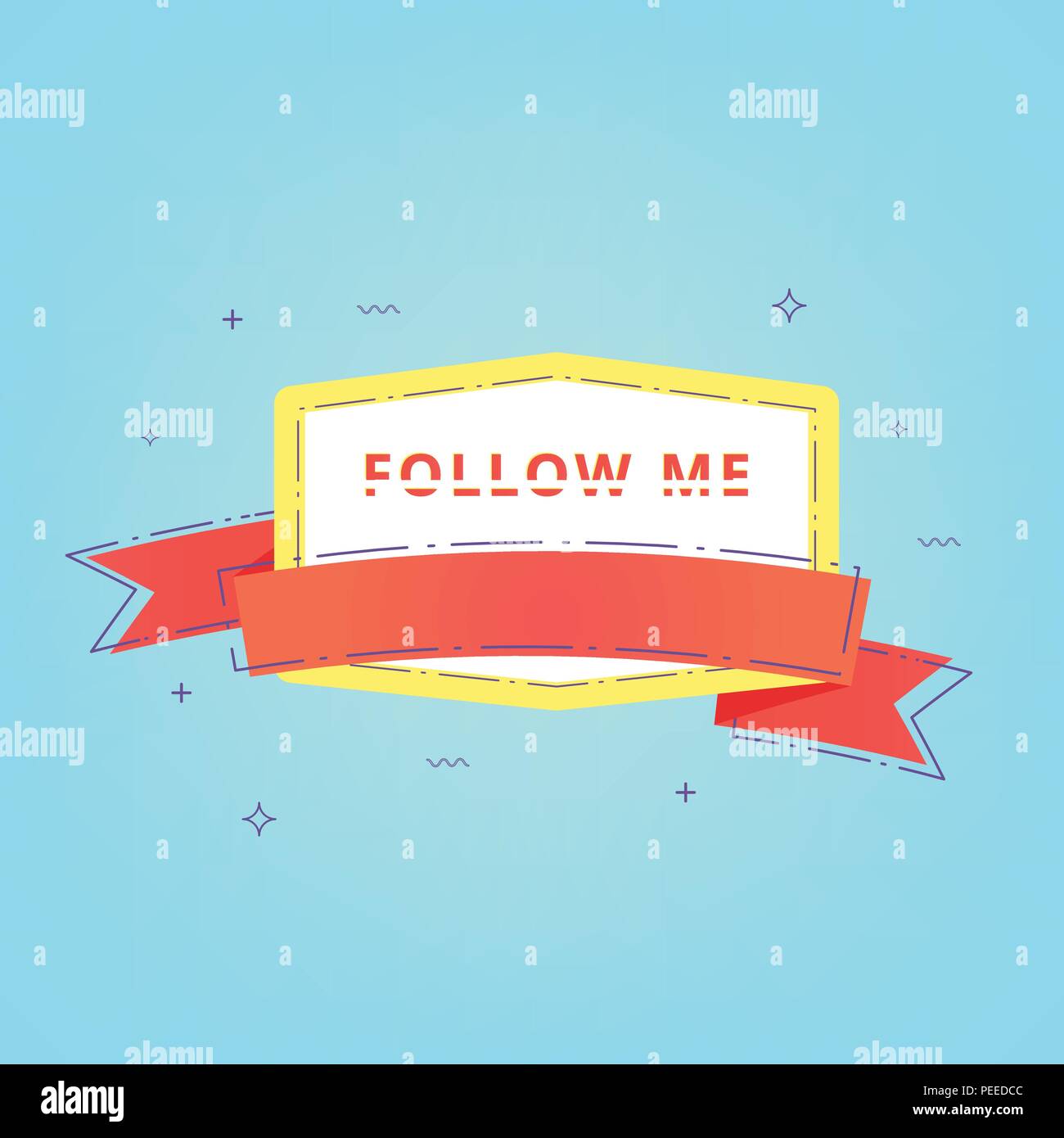 Follow me sliced text with retro badge. Vector illustration Stock ...