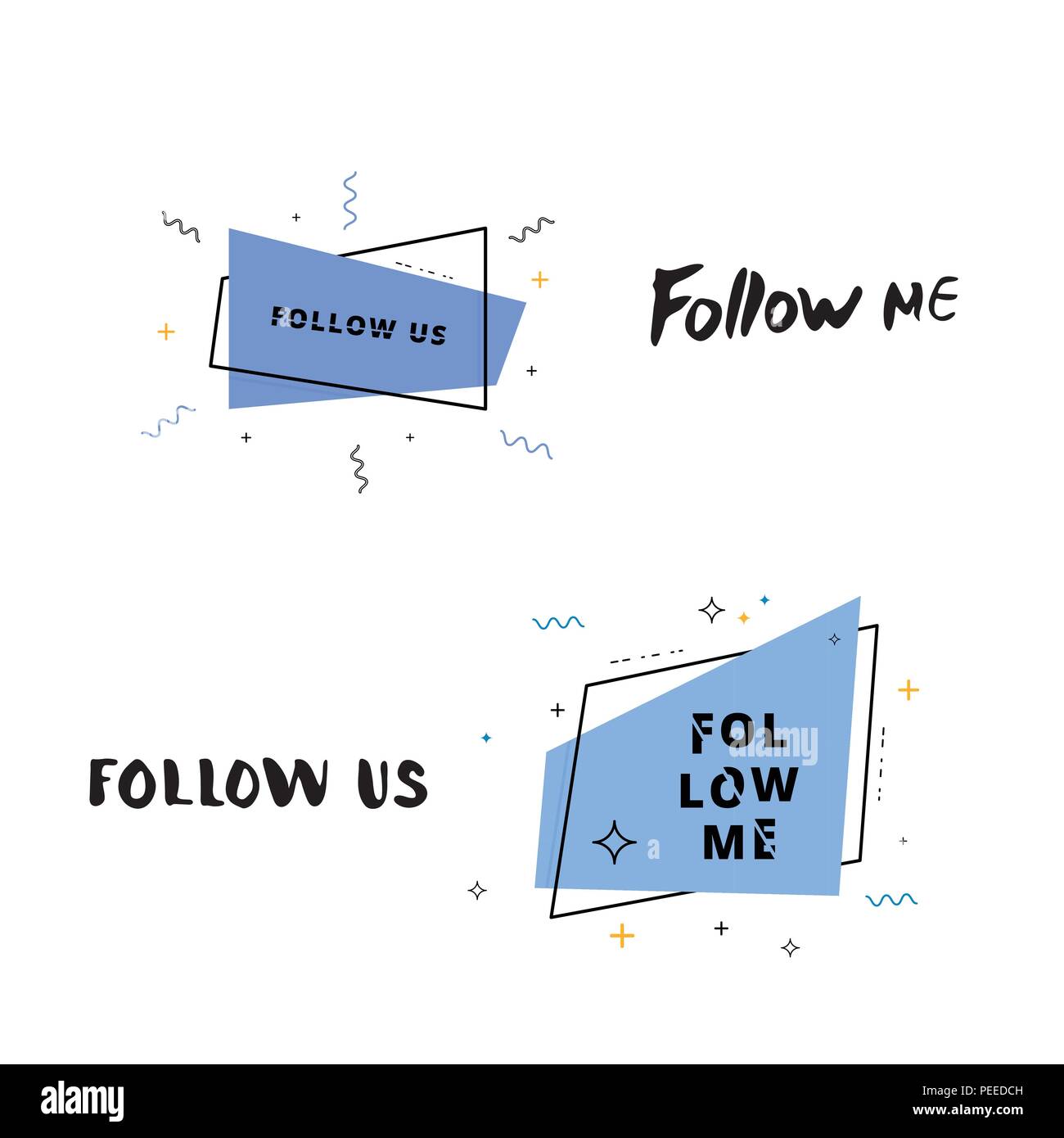 Set of Follow me and Follow us phrases. Vector illustration Stock ...