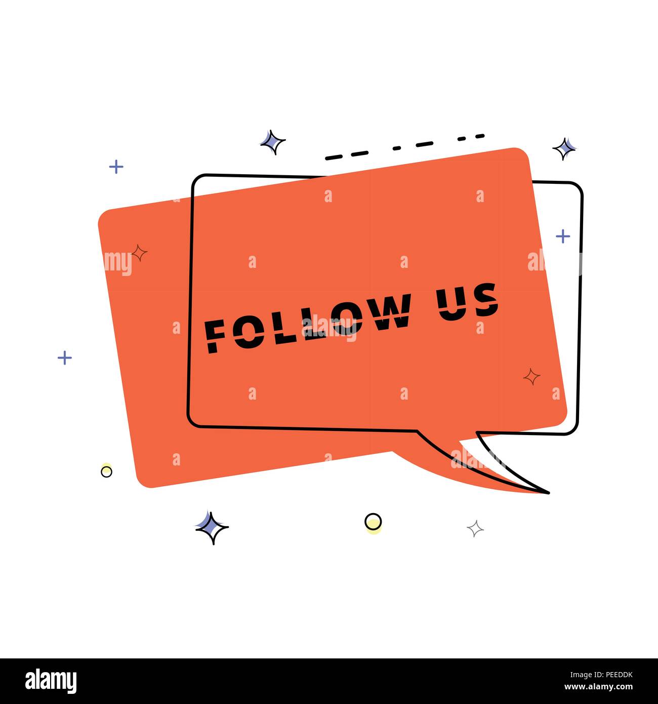 Follow us lettering on geometric speech bubble banner. Vector ...