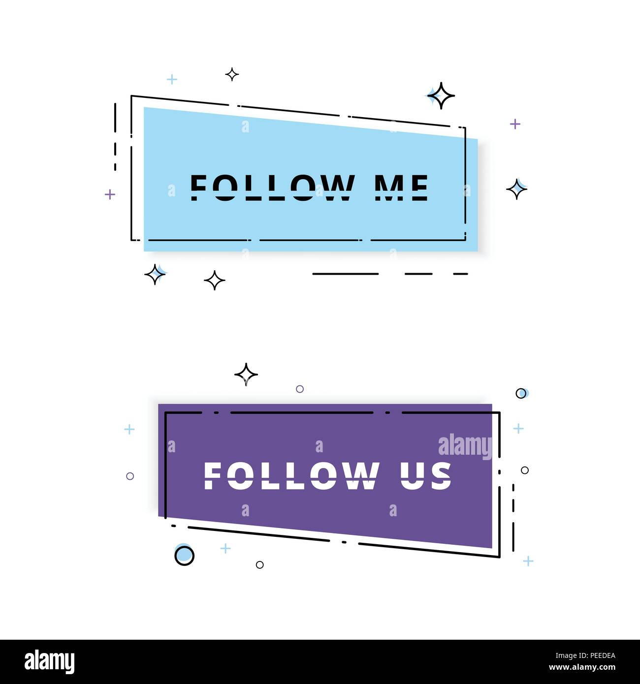 Set of Follow me and Follow us phrases on geometric banners. Vector ...