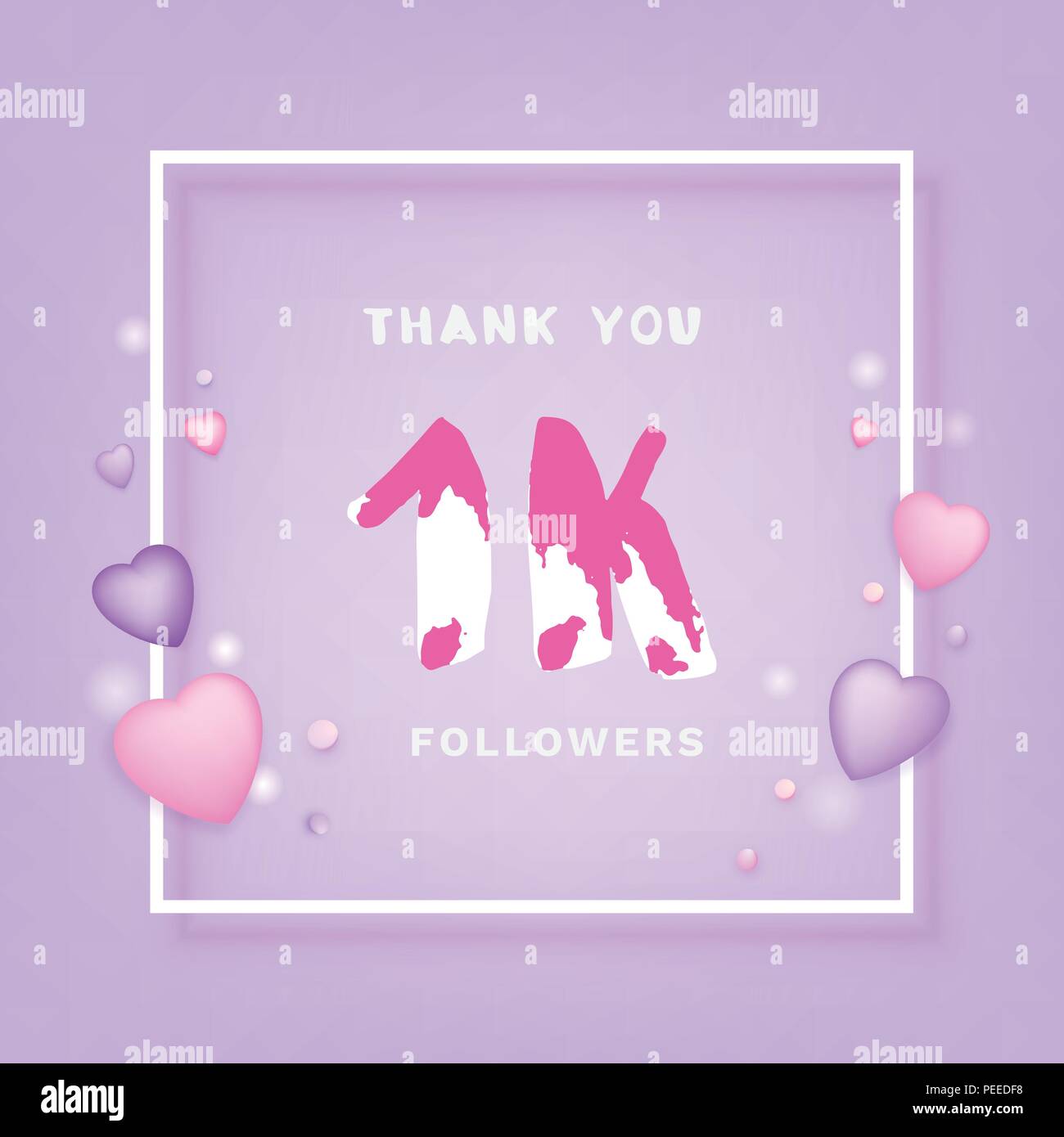 1K Followers thank you phrase with frame and hearts. Template for ...